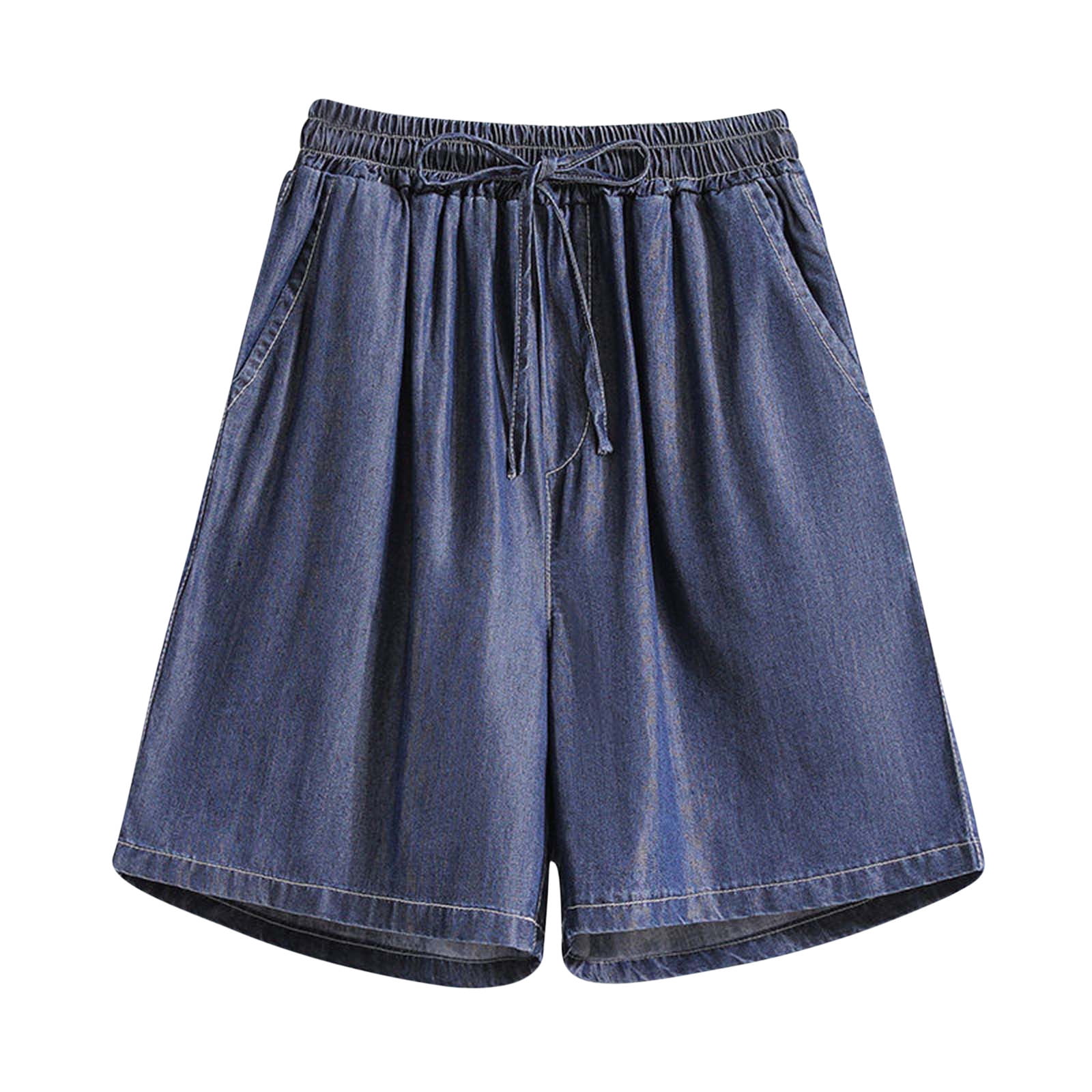 Realikun Womens Comfy Drawstring Casual Elastic Waist Pocketed Denim