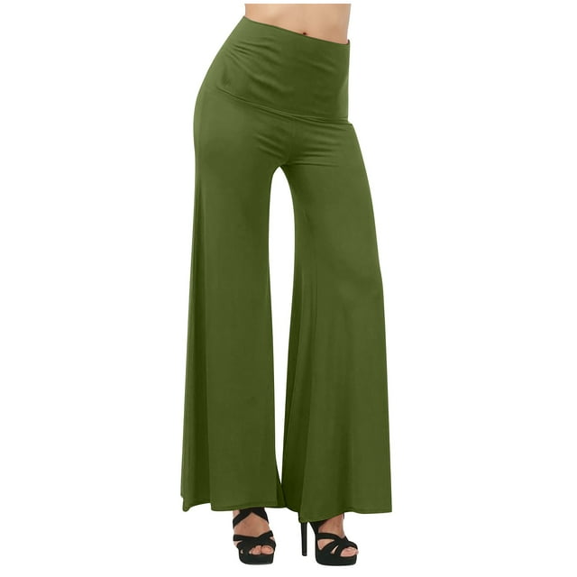 Realikun Womens Elastic High Waisted Palazzo Pants Casual Wide Leg Long