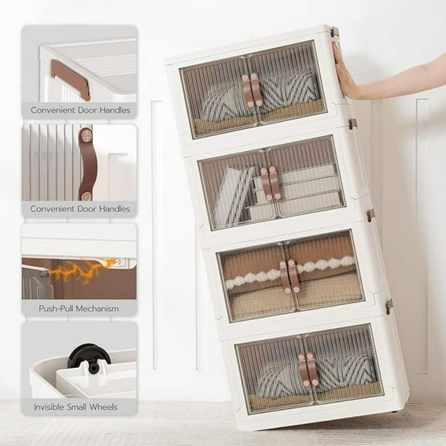 REAPP 2 Tier Large Capacity Foldable Storage Cabinet with Lid Double ...