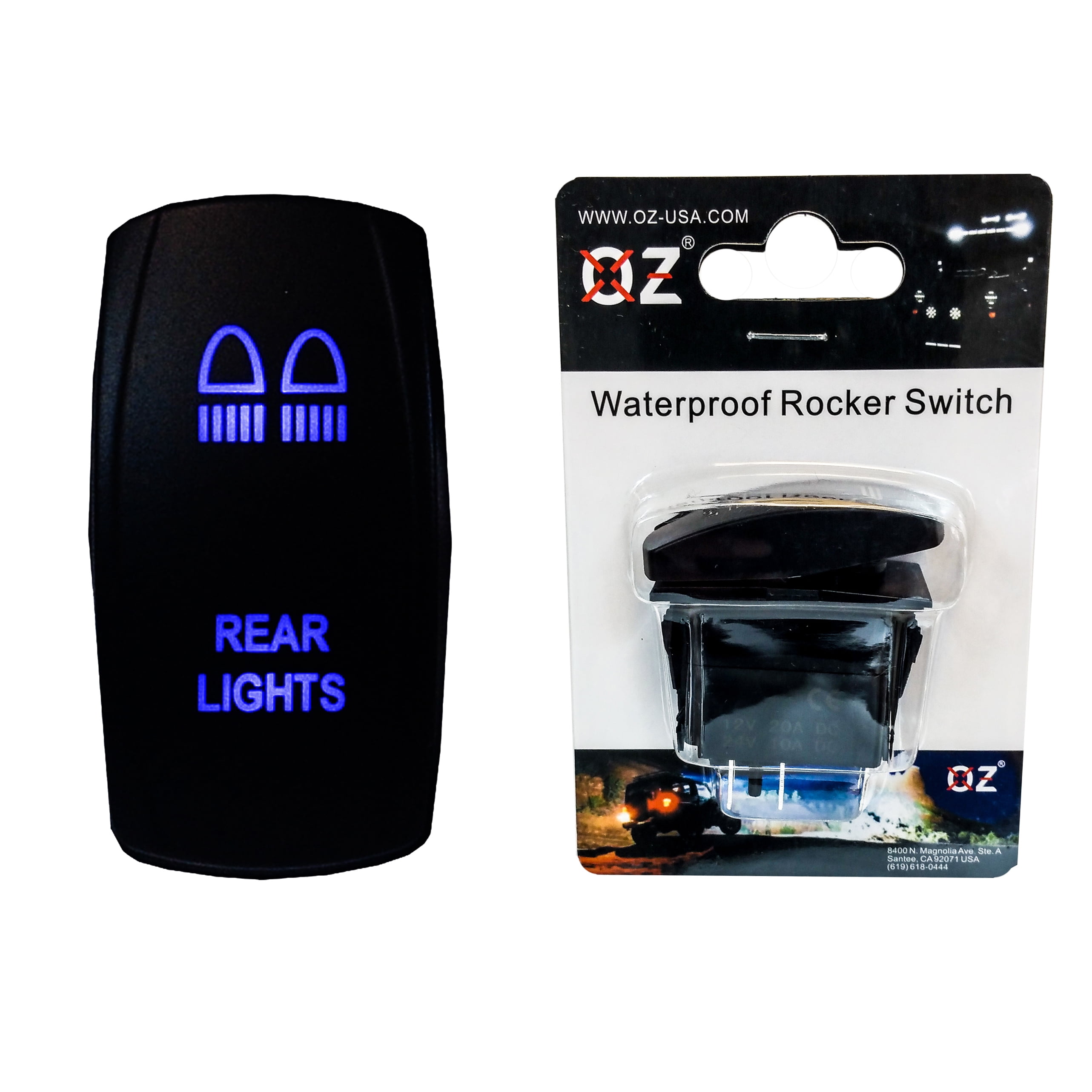 REAR LIGHT On/Off Rocker Switch 5-Pin SPST Laser Etch Blue LED Truck ...