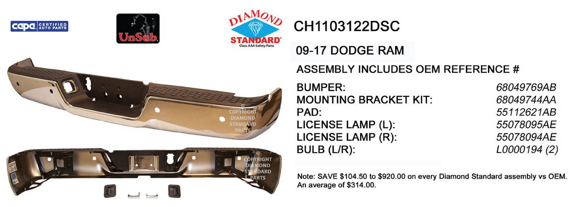 REAR STEP BUMPER ASSEMBLY; CHROME FINISH; WITHOUT DUAL EXHAUST; WITH ...