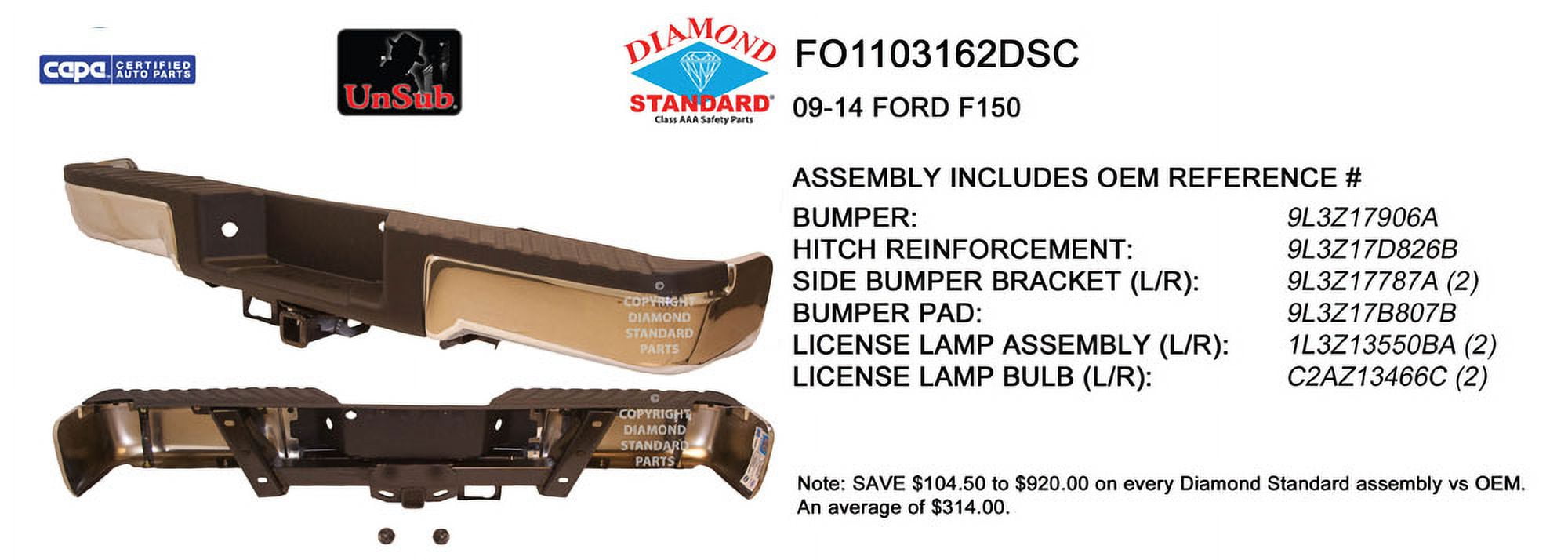 REAR STEP BUMPER ASSEMBLY; CHROME; FOR STYLESIDE MODELS; WITHOUT PARK ...
