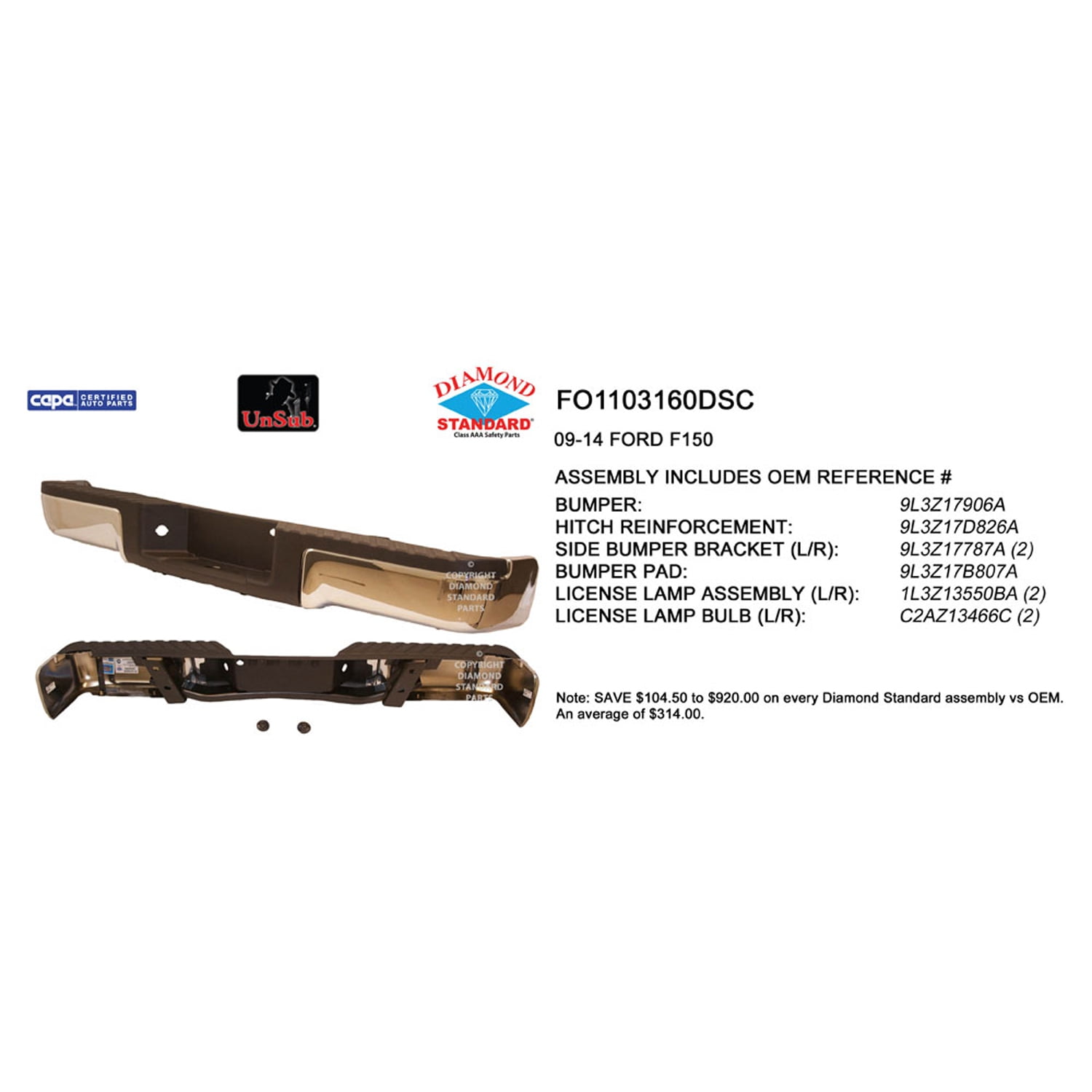REAR STEP BUMPER ASSEMBLY; CHROME; FOR STYLESIDE MODELS; WITHOUT PARK ...