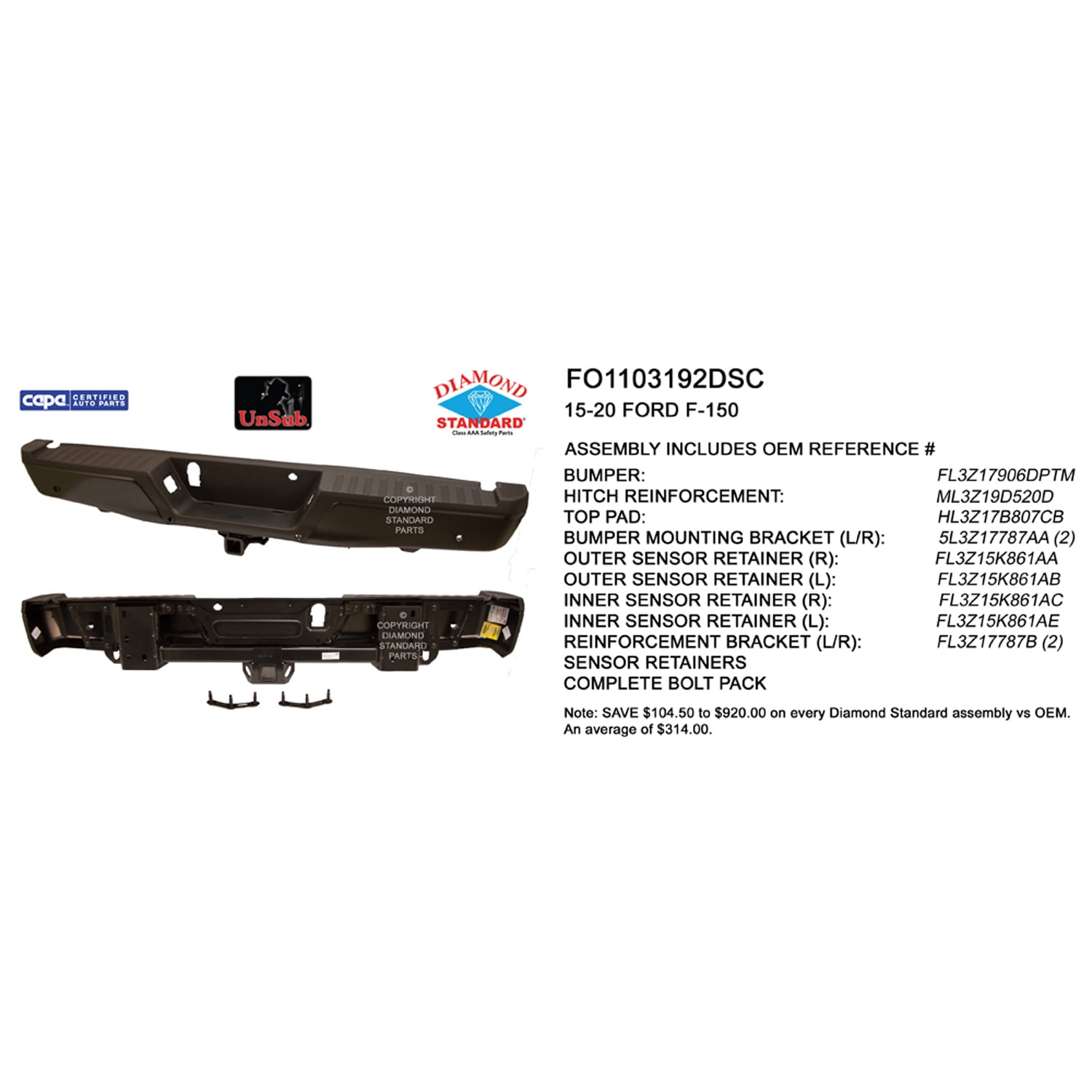 REAR STEP BUMPER ASSEMBLY; PAINT TO MATCH; WITH PARK ASSIST SENSOR ...