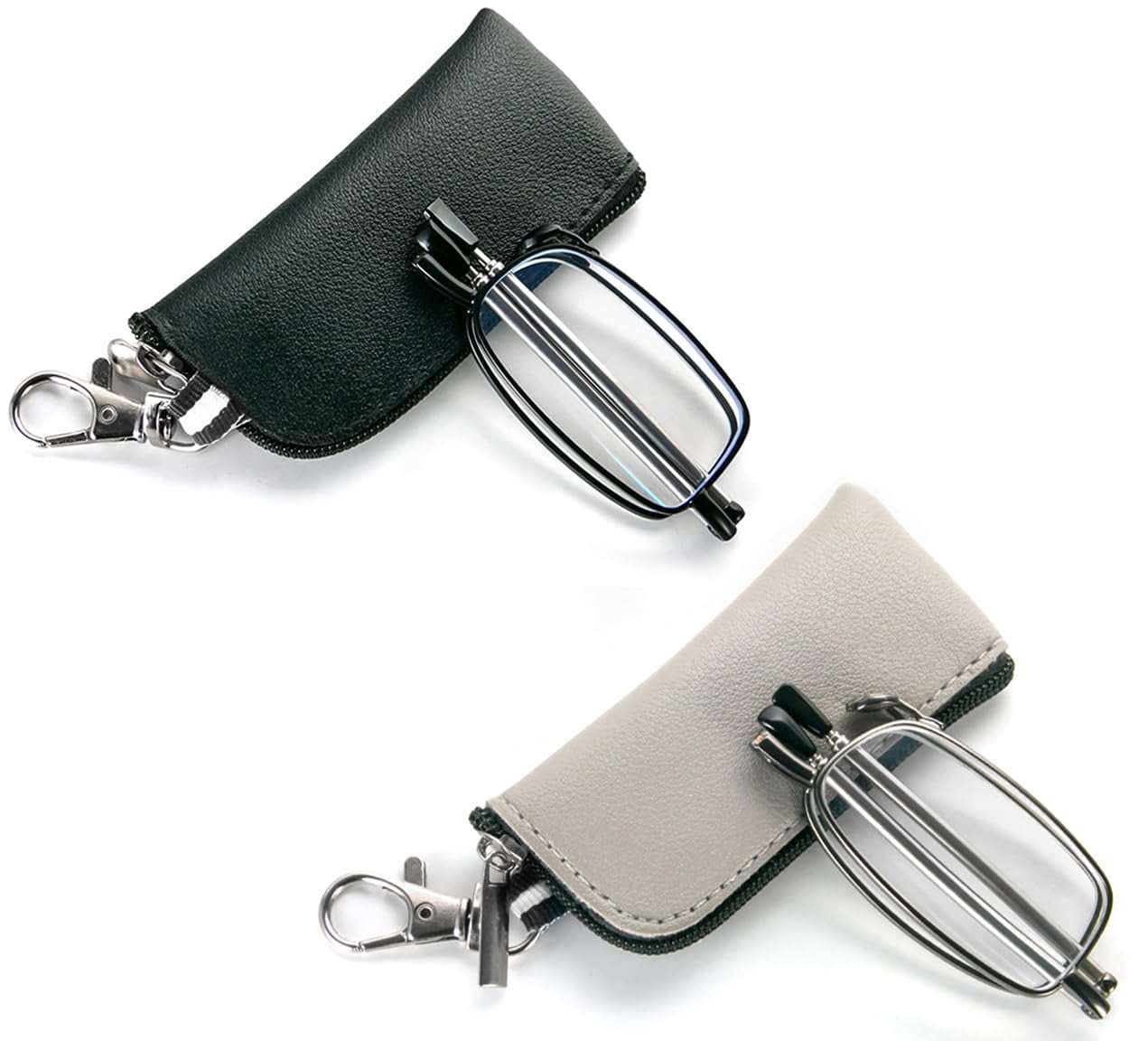 REAVEE 2 Pack Folding Reading Glasses for Men Women with Keychain Compact Bags Blue Light ...