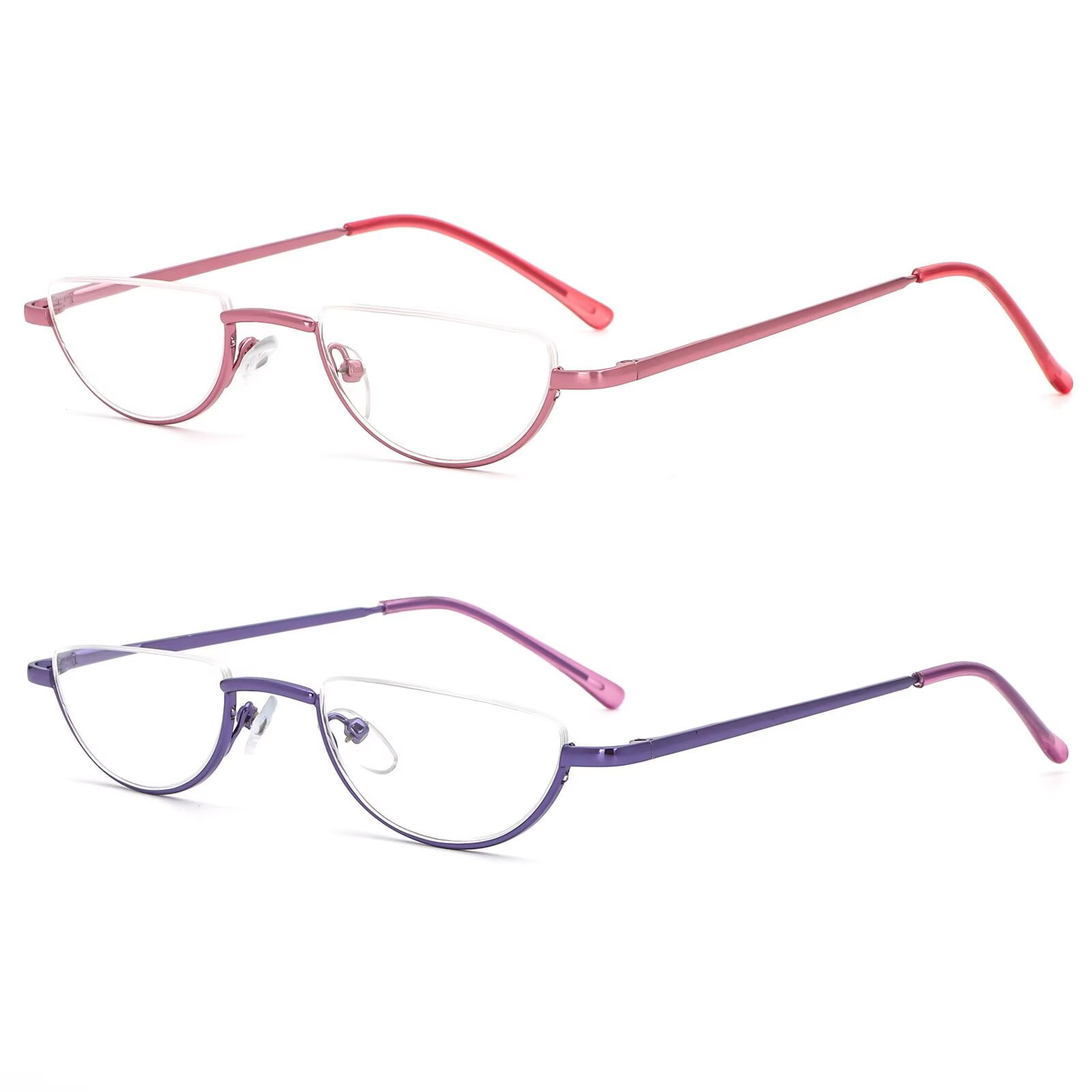 REAVEE 2 Pack Half Frame Reading Glasses Half Metal Moon Readers for ...