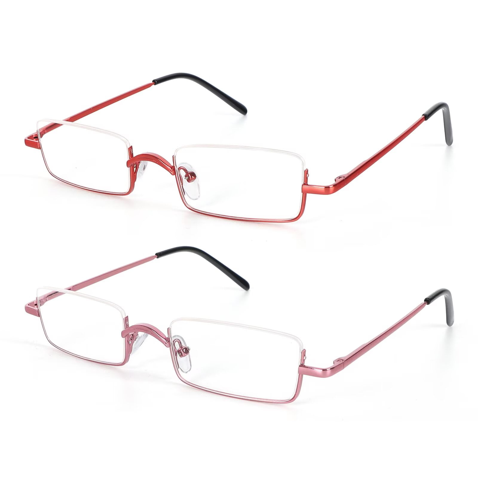 REAVEE 2 Pack Half Reading Glasses Square Semi Rimless Readers Metal ...