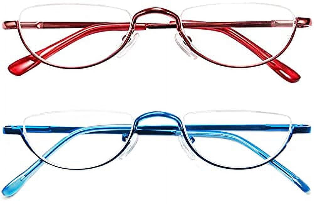 REAVEE 2 Pack Retro Half Frame Reading Glasses, Slim Half Moon Readers ...