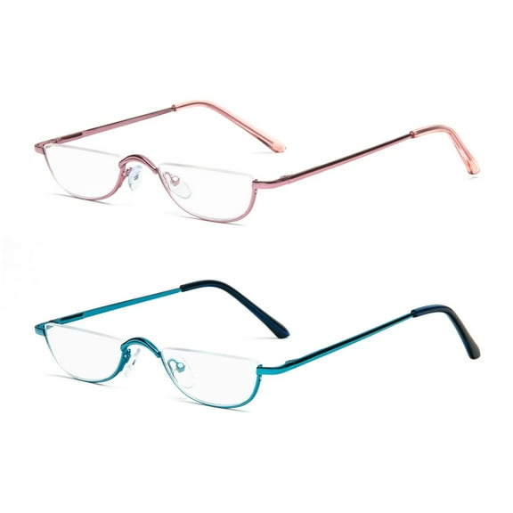 2 Pack Half Lens Reading Glasses Blue Light Blocking, Half Moon Frame ...