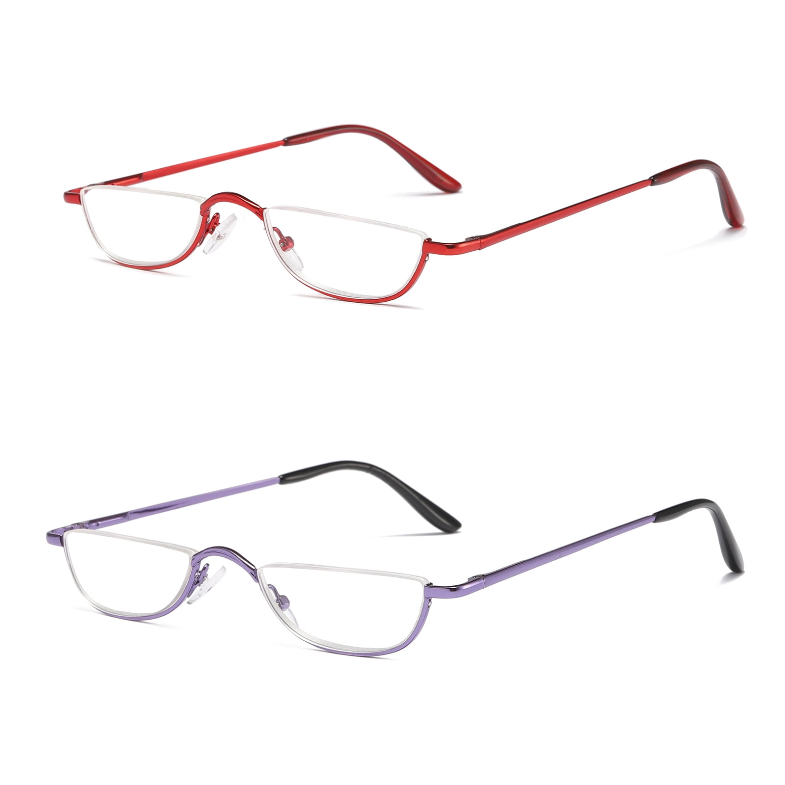 REAVEE 2 Pair Half Reading Glasses Half Rim Metal Frame Glasses Spring ...