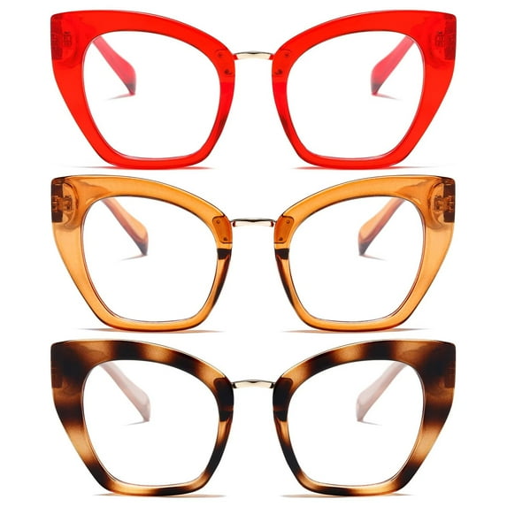 REAVEE 3 Pack Cat Eye Non-Prescription Glasses Oversized Frame Fake ...