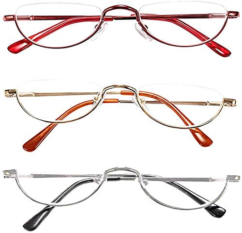 REAVEE 3 Pack Half Frame Retro Alloy Reading Glasses Women Spring Hinge ...