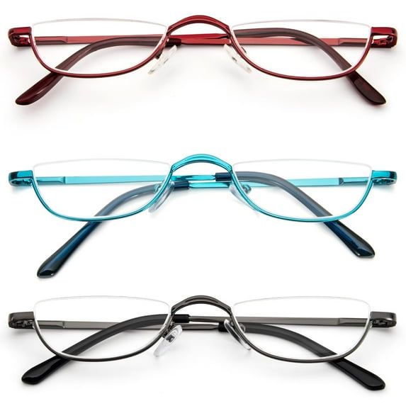 REAVEE 3 Pack Half Moon Reading Glasses for Women Men Small Semi Frame ...