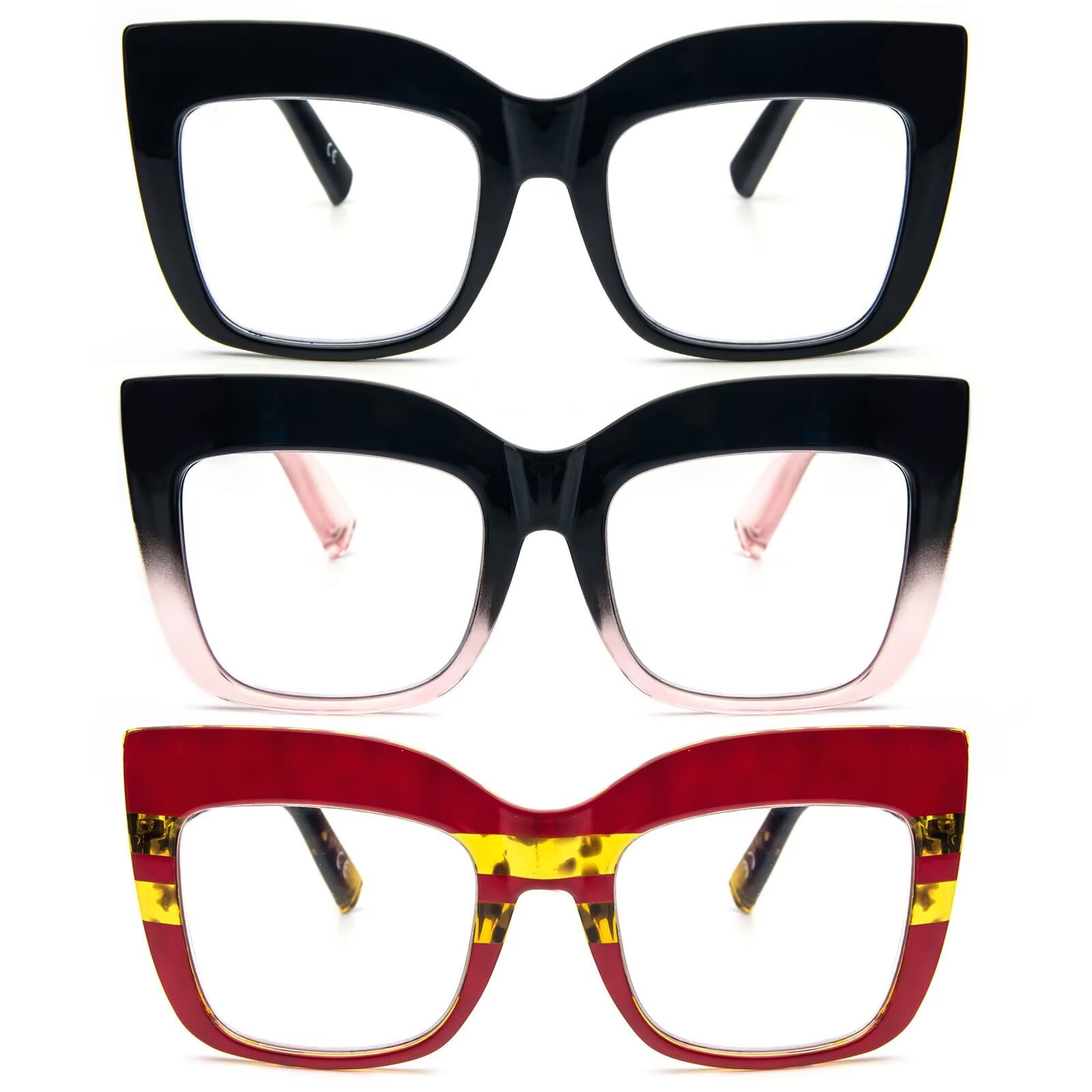 REAVEE 3 Pack Oversized Reading Glasses for Women Thick Large Frame ...
