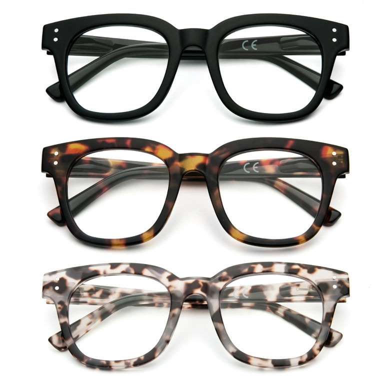 REAVEE 3 Pack Retro Oversized Reading Glasses for Women Blue Light Blocking Cute Square Computer Readers Spring Hinge 2.5