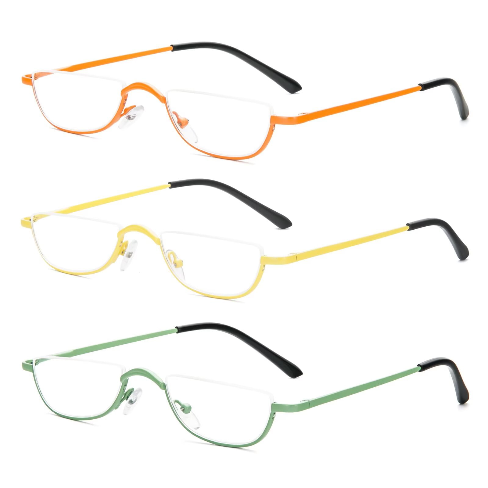 REAVEE 3 Pair Half Reading Glasses Half Rim Metal Frame Glasses Spring ...