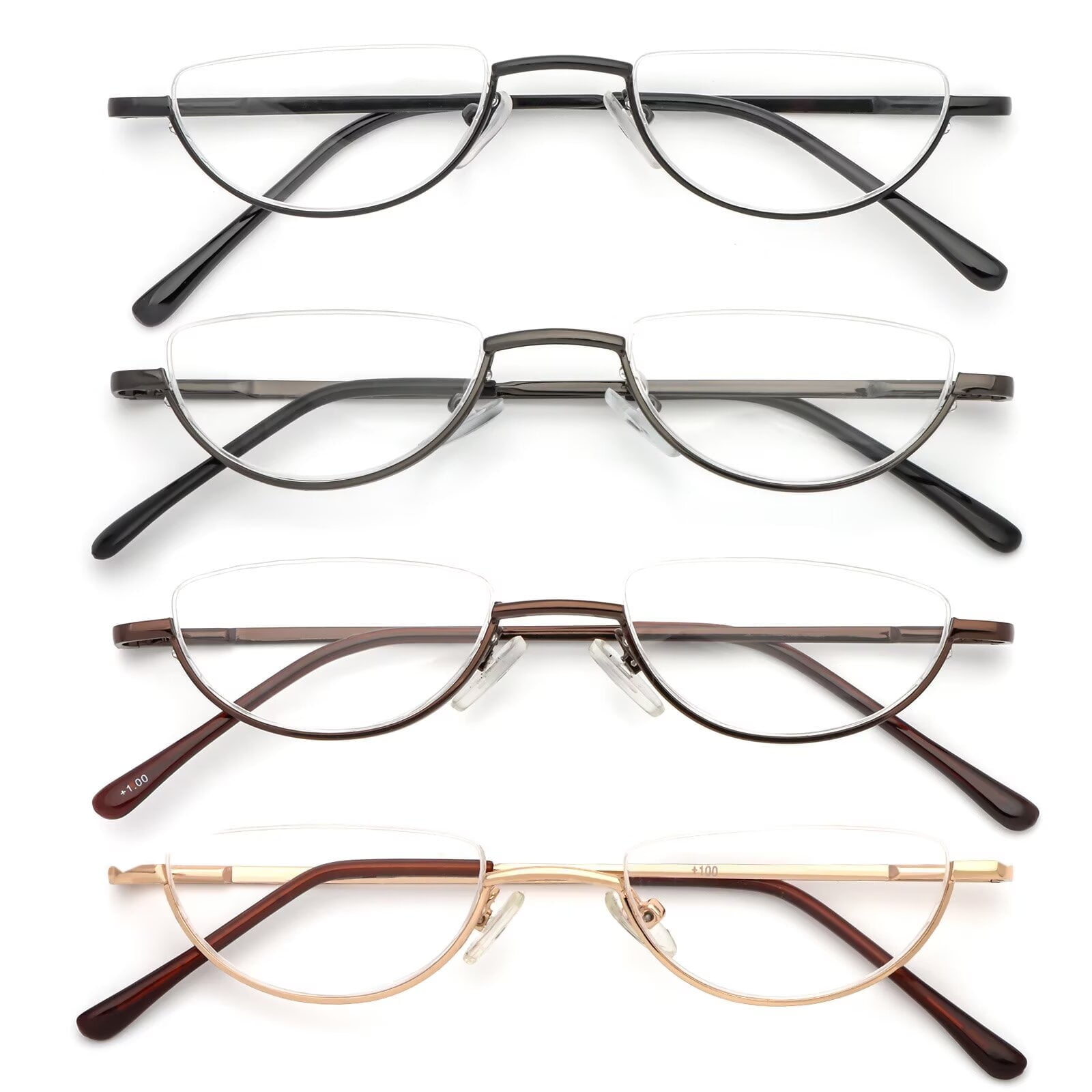REAVEE 4 Pack Half Frame Reading Glasses Half Metal Moon Readers for ...