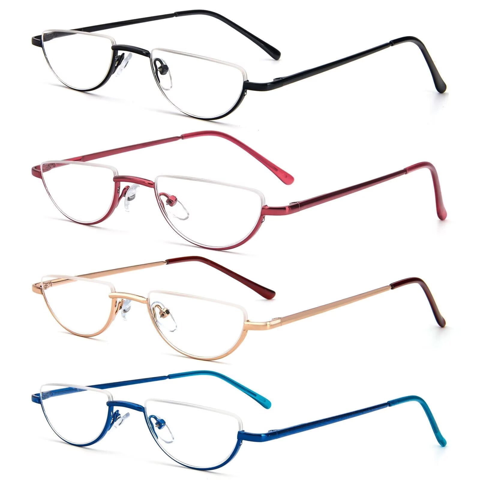 REAVEE 4 Pack Half Lens Reading Glasses for Women Retro Designer Alloy ...