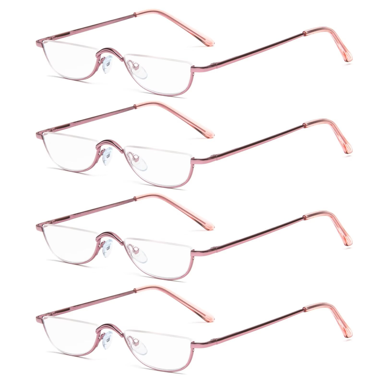REAVEE 4 Pair Half Reading Glasses Half Rim Metal Frame Glasses Spring ...