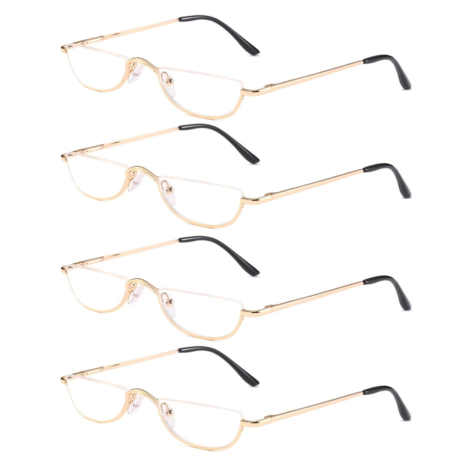 REAVEE Half Reading Glasses - 4 Pairs Half Rim Metal Frame Glasses ...