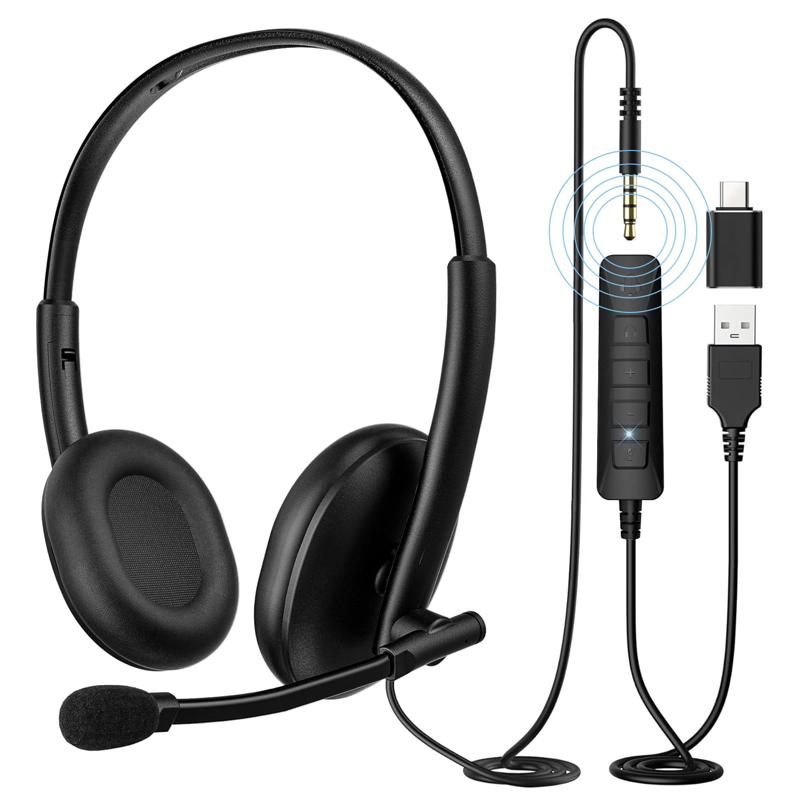 REBOCOON USB Headset with 290° Rotating Noise-Canceling Microphone, USB ...