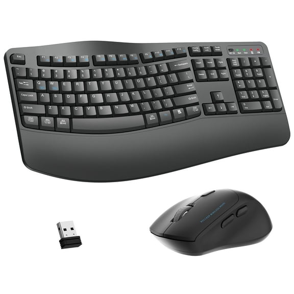 Wireless Keyboard and Mouse Combo - Full-Sized Ergonomic Keyboard with ...