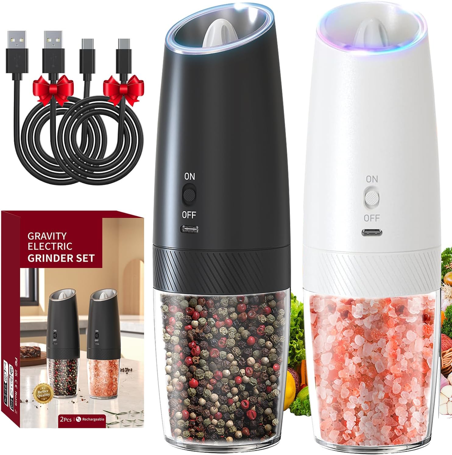 RECHARGEABLE - Gravity Electric Pepper and Salt Grinder Set, Adjustable ...