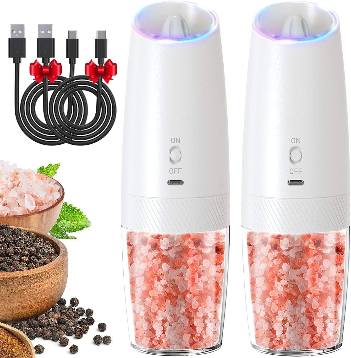 RECHARGEABLE - Gravity Electric Pepper and Salt Grinder Set, Adjustable ...