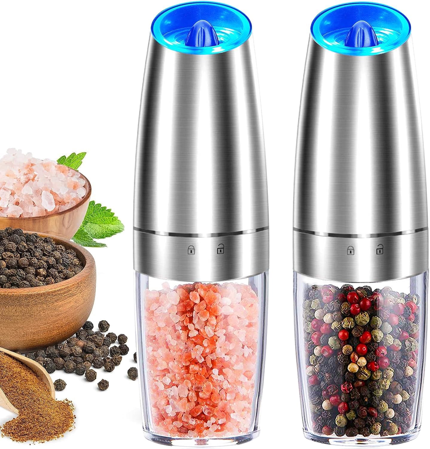 RECHARGEABLE - Gravity Electric Pepper and Salt Grinder Set, Adjustable ...