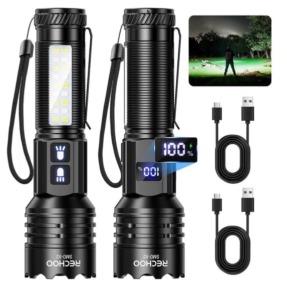 RECHOO Rechargeable Flashlights High Lumens, 7Modes Dual-Switch ...
