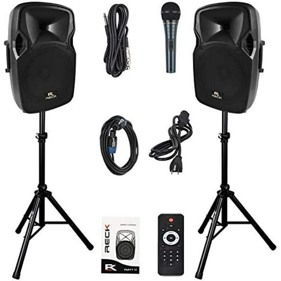 RECK Party 12 12-Inch 1000 Watts 2-Way Powered PA Speaker System Combo ...