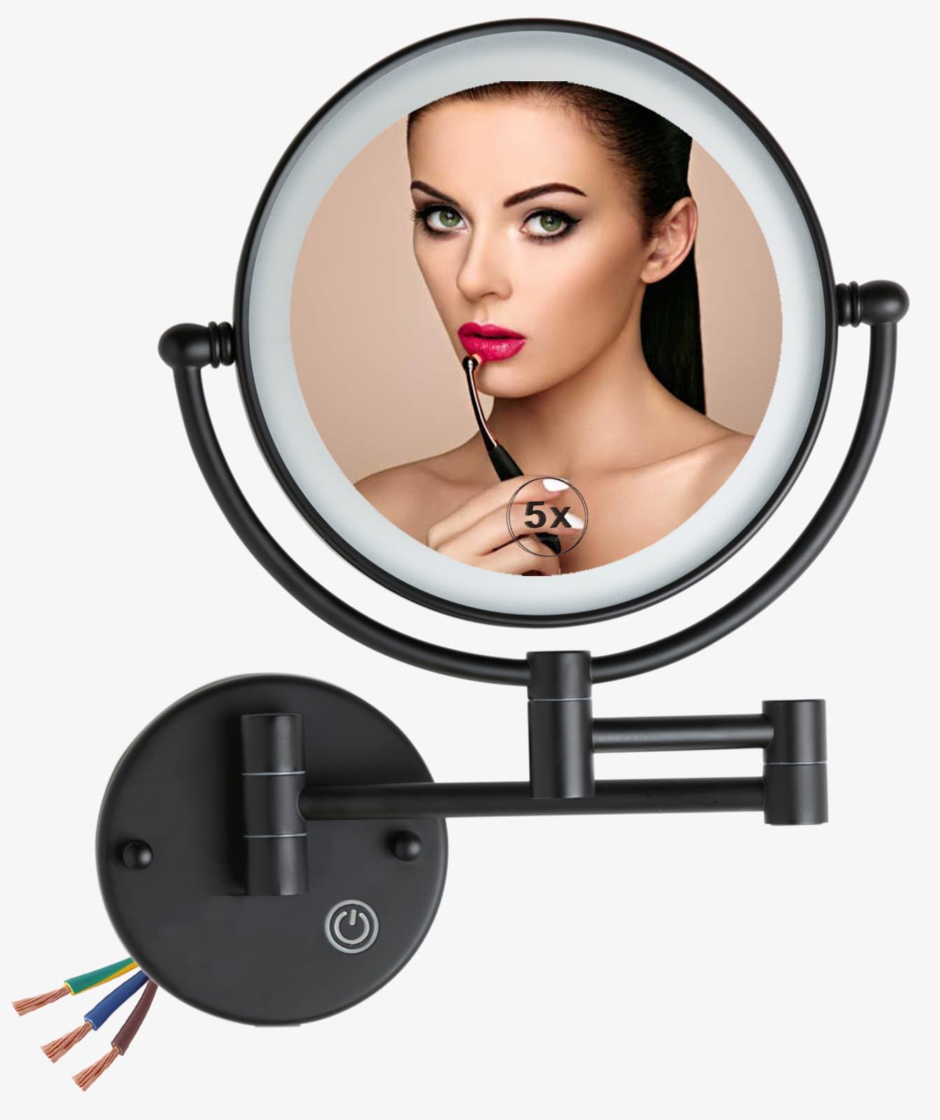 RECKODOR Hard Wired Make up Mirror Magnifying Lighted Black Wall ...