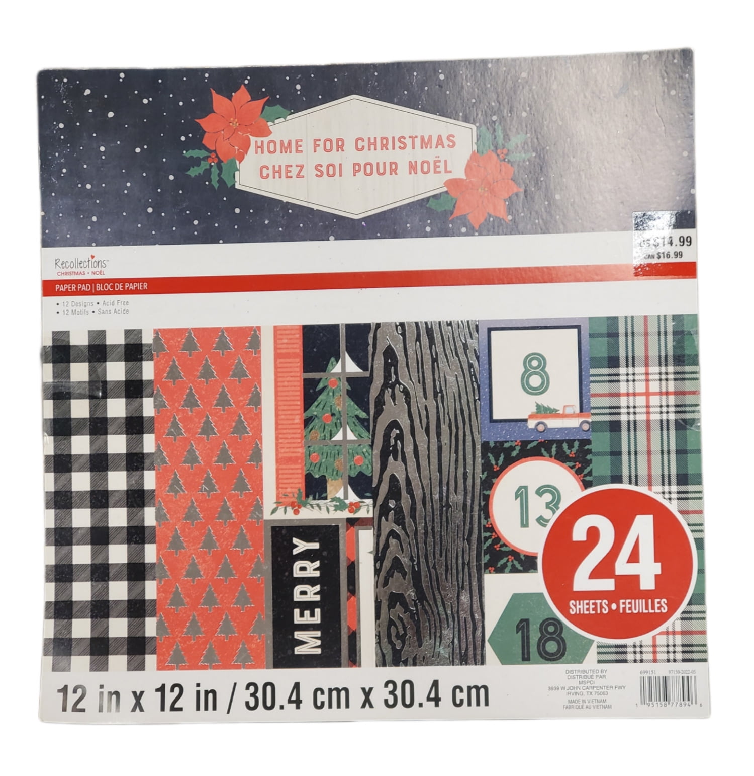 RECOLLECTIONS 12 DESIGNS CHRISTMAS PAPER PAD 24 SHEETS 12" X 12 ...