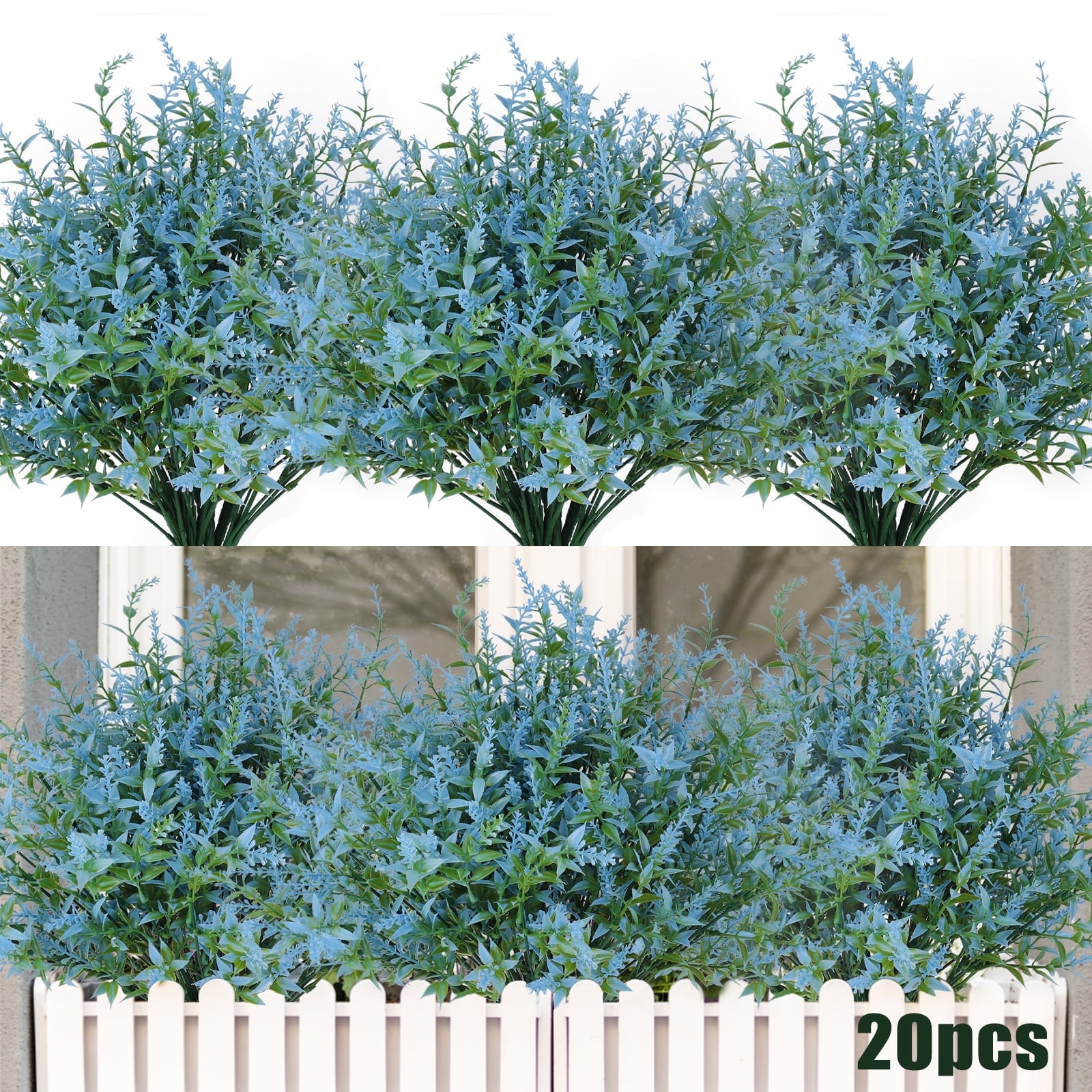 RECUTMS 20 Bundles Outdoor Blue Artificial Flowers UV Resistant Fake ...