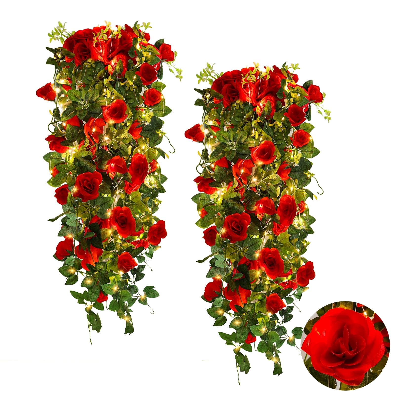 RECUTMS 2PC Artificial Hanging Rose Flower 3.3Ft Garland for Garden ...
