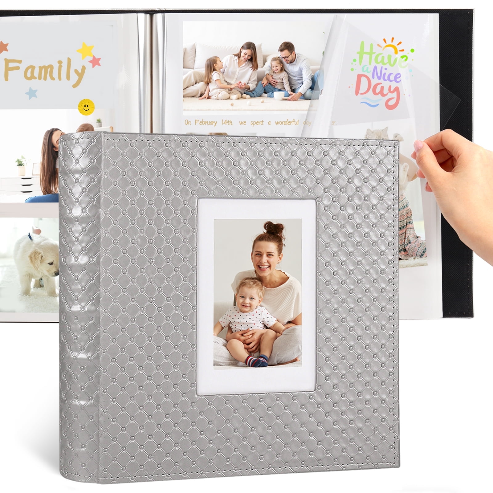 RECUTMS 60 DIY Photo Albums with Sticky Pages Button Grain Leather ...