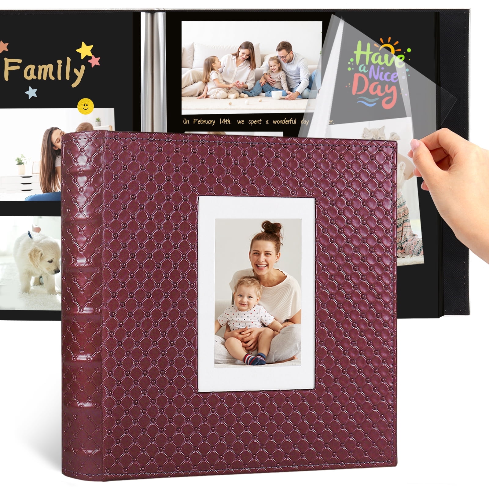 RECUTMS 60 Pages Picture Album Self Adhesive 4x6 5x7 8x10 Leather Cover ...