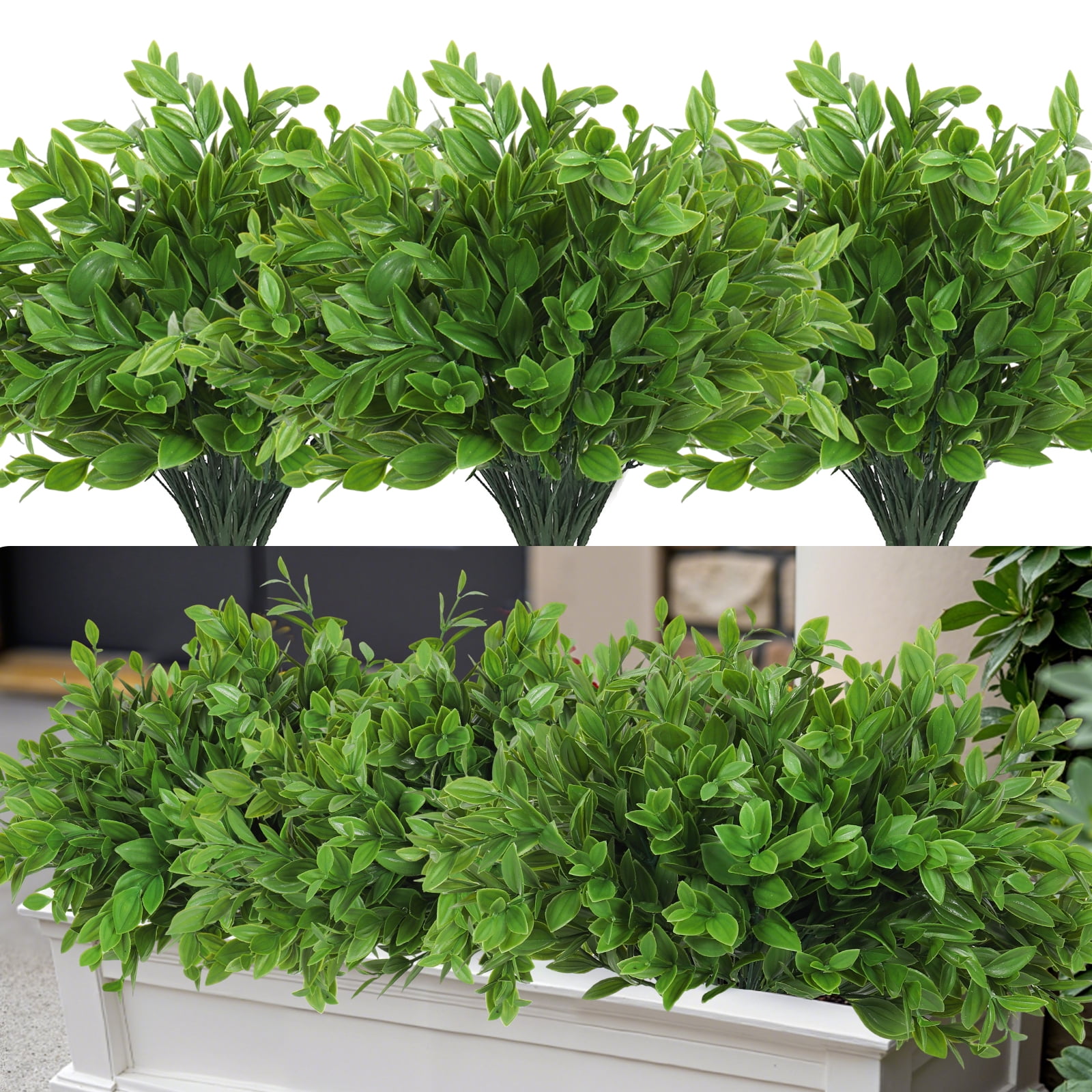 RECUTMS 8 Bundles Artificial Greenery Stems Fake Lucky Bamboo Leaves ...
