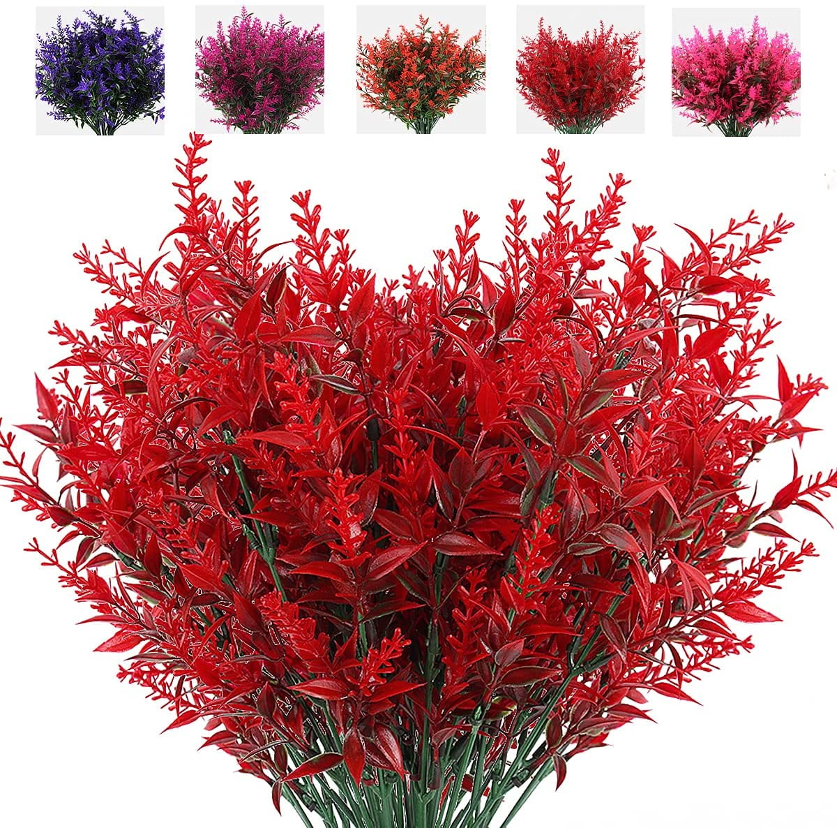 RECUTMS 8 Bundles Red Artificial Flowers Plants Lavender Flower Indoor ...