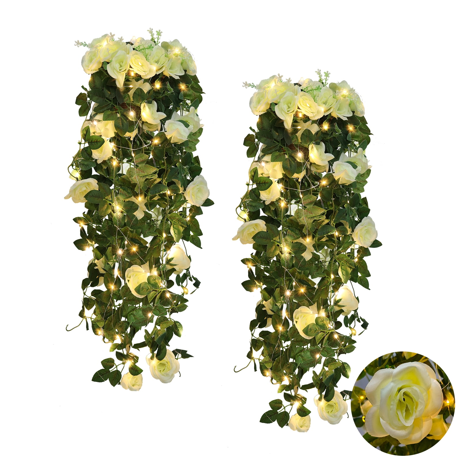 RECUTMS Artificial Plants Hanging 2PCS 3.3Ft Artificial Hanging Rose ...