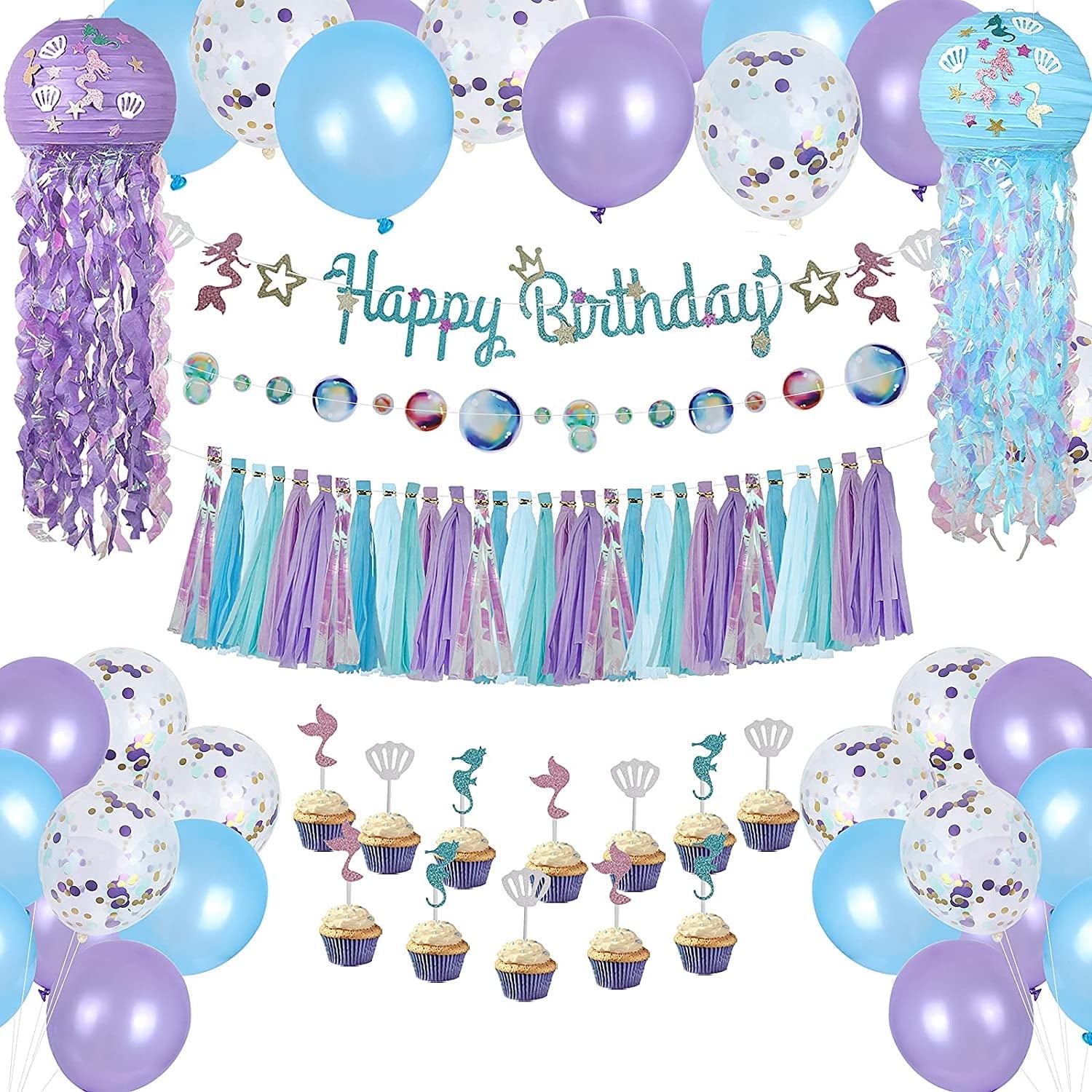 RECUTMS Mermaid Party Decoration Supplies Kits, Ocean Theme Decor with ...