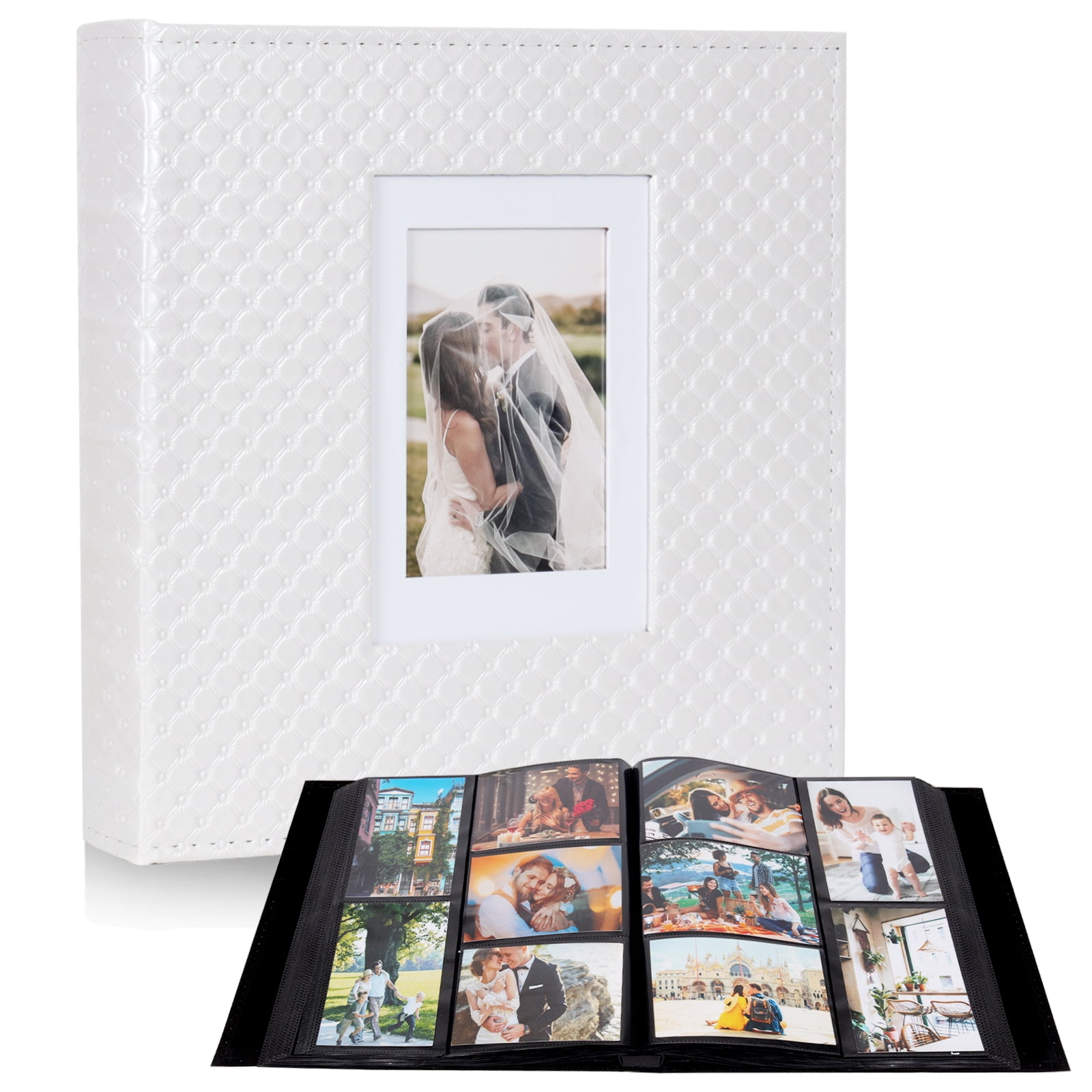 RECUTMS Photo Album 4x6 600 Photos Black Inner Page Leather Memory Book ...