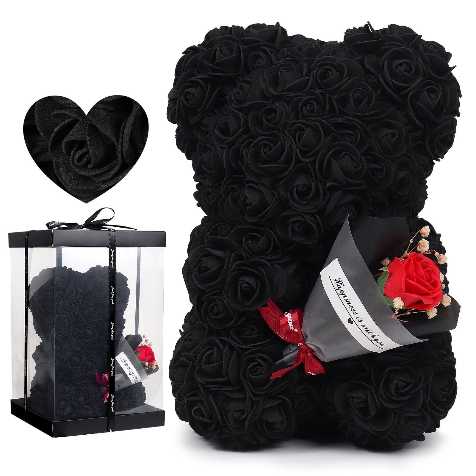 RECUTMS Handmade Artificial Rose Teddy Bear Black Valentine's Day Gift ...