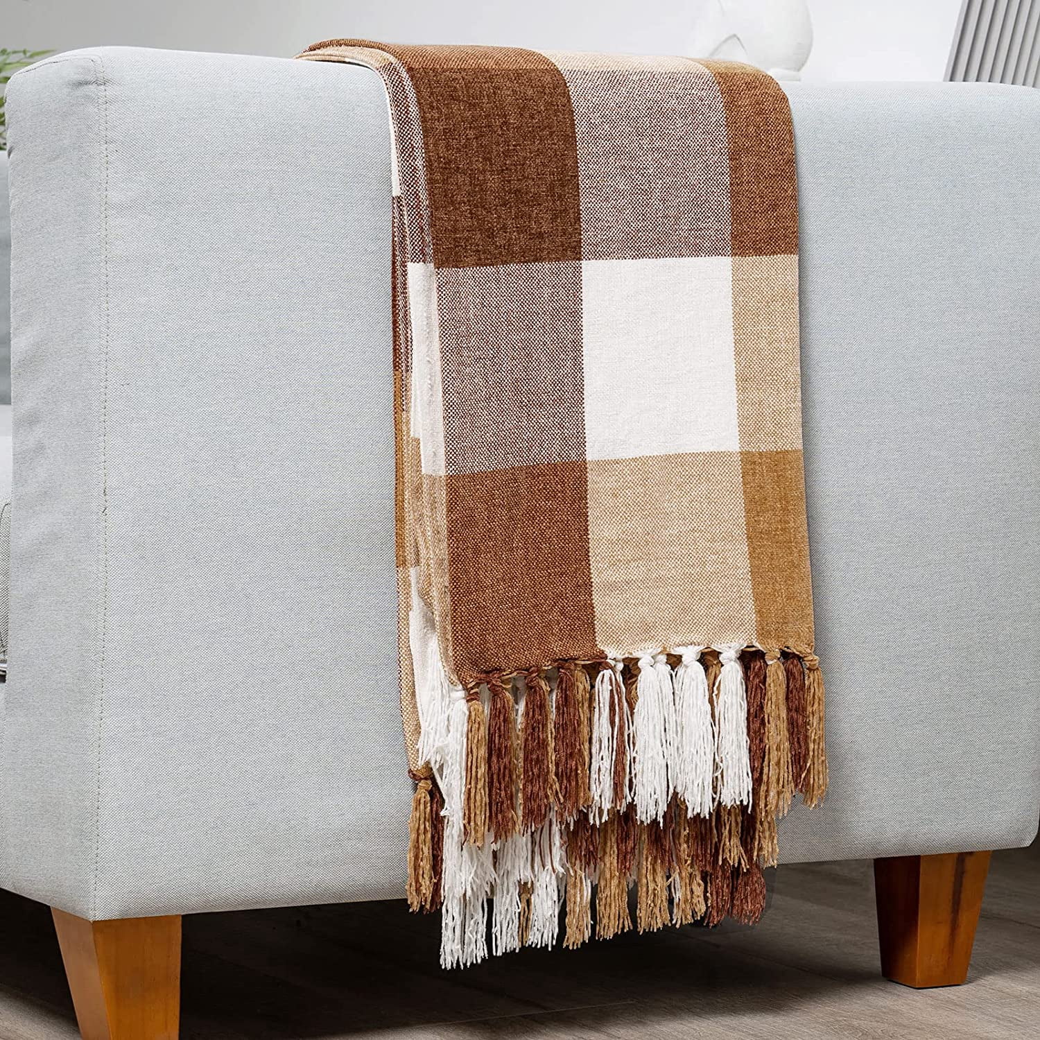 RECYCO Buffalo Paid Chenille Throw Blanket for Couch, Soft Cozy ...