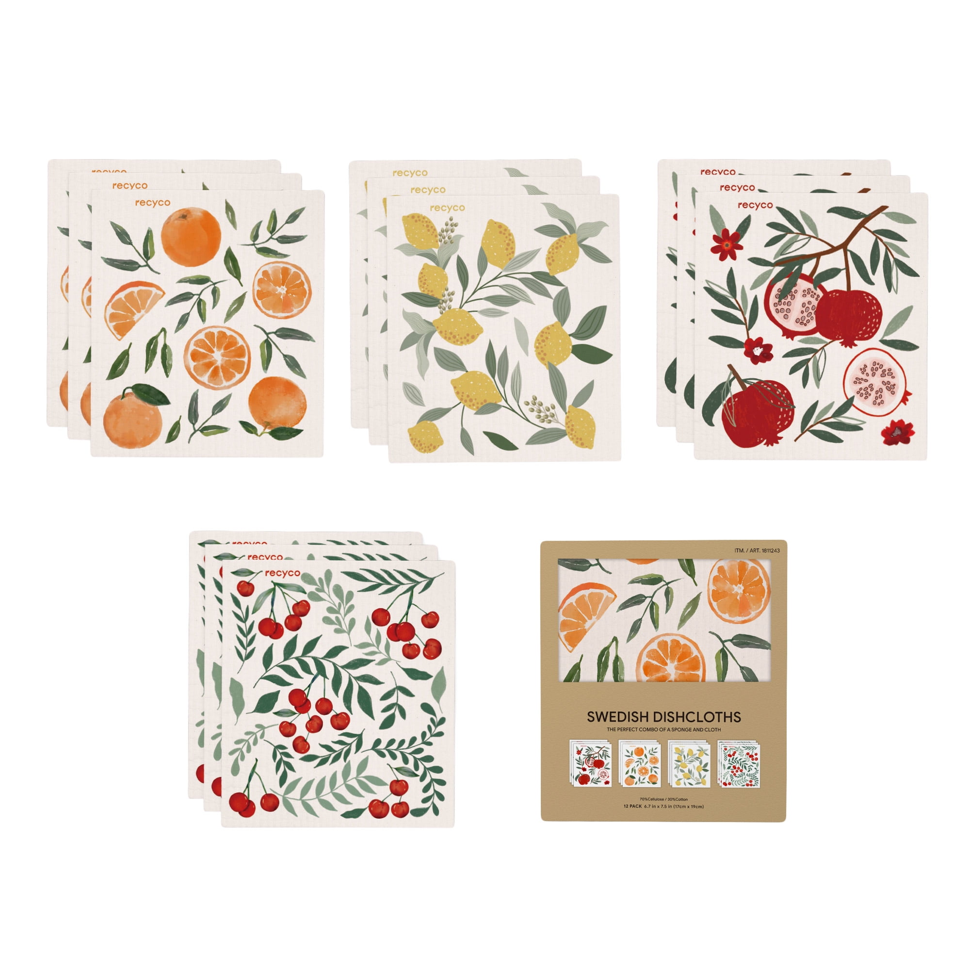 RECYCO Reusable Dish Cloth 12 Pack Swedish Dish Clothes for Kitchen ...