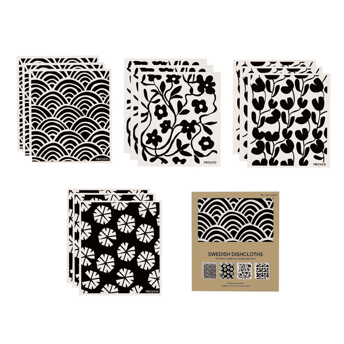 RECYCO Reusable Dish Cloth 12 Pack Swedish Dish Clothes for Kitchen ...