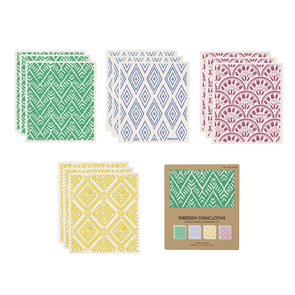 RECYCO Reusable Dish Cloth 12 Pack Swedish Dish Clothes for Kitchen ...