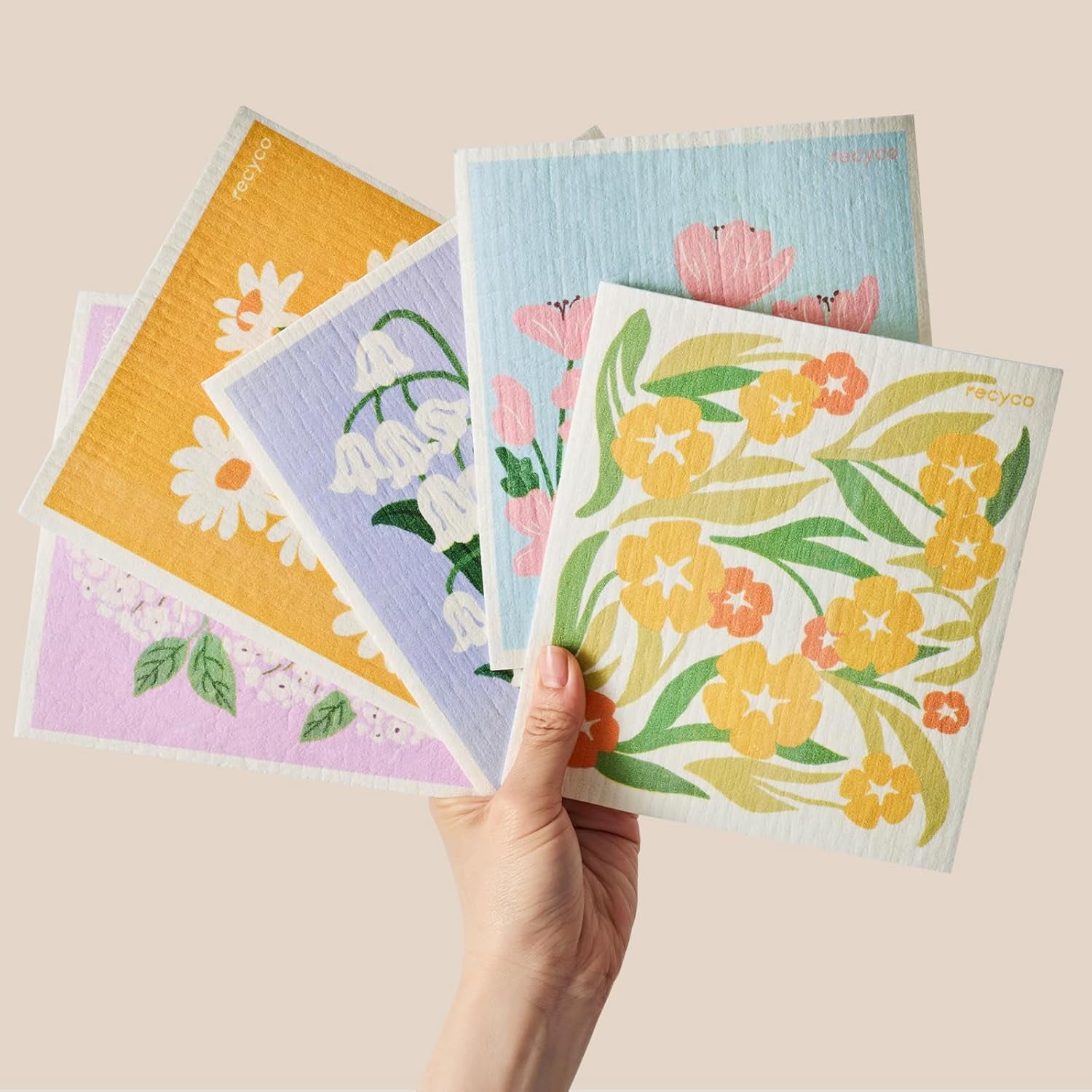 RECYCO Swedish Dishcloths for Kitchen | 5 Pack Matisse Floral Washable ...