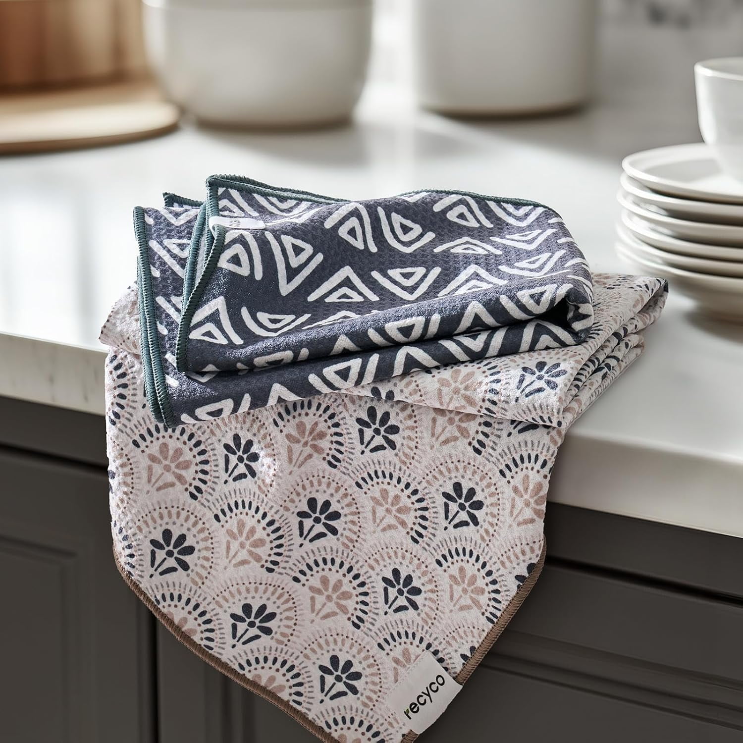 RECYCO Waffle Kitchen Towel Set of 2 - Quick Dry Microfiber Sustainable ...