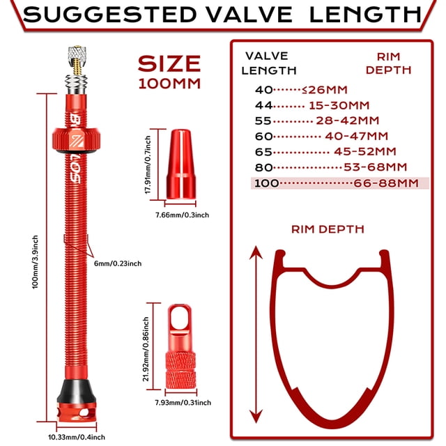 RED-100MM Aluminum Alloy Tubeless Valves for Road Bike MTB - Walmart ...
